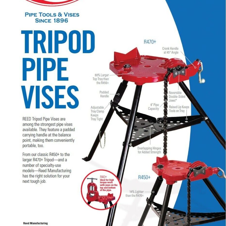Reed R470+ Heavy Gauge Steel Tripod Pipe Vise 1/8" -6" Pipe Capacity ...